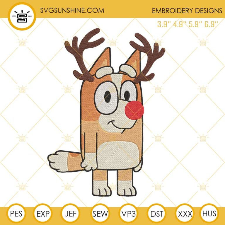 Bingo Rudolph Embroidery Designs, Bluey Christmas Embroidery Design Files
