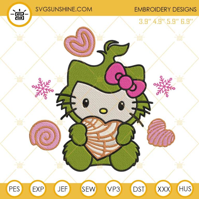 Hello Kitty Grinch Concha Cake Christmas Embroidery Design Files