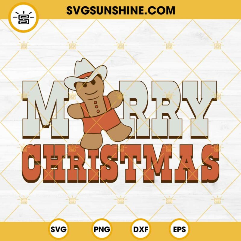 Cowboy Gingerbread Merry Christmas SVG, Gingerbread Western Christmas SVG
