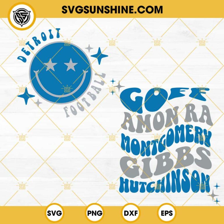 Detroit football smiley face SVG, Goff Amon-Ra Montgomery Gibbs ...