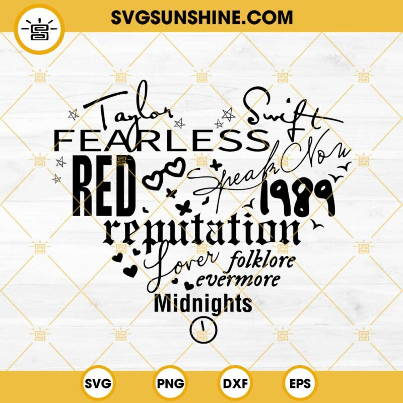 Taylor Album Names Heart SVG, Taylor Swiftie Album Titles SVG, Taylor ...