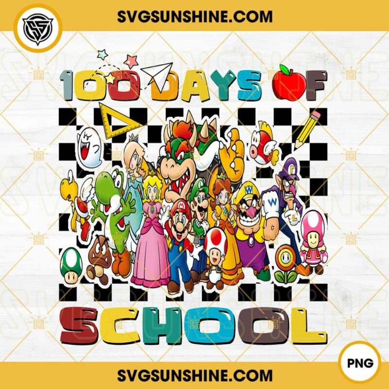 Super Mario Bros 100 Days Of School PNG Designs For Shirts