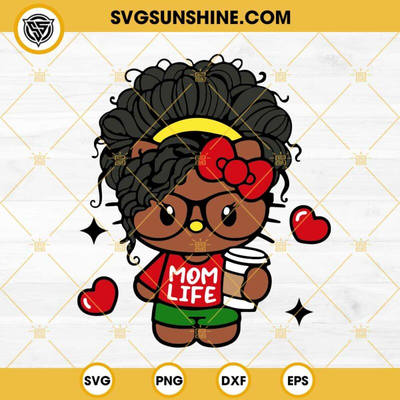 Afro Hello Kitty Mom Life Coffee SVG, Black Hello Kitty SVG