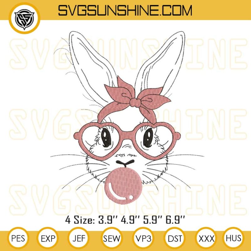 Bunny Rabbit With Bandana Embroidery Design Files, Bunny Heart Glasses ...