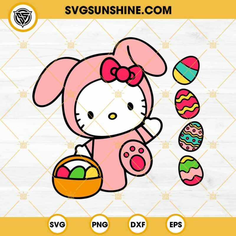 Hello Kitty Easter Egss SVG, Hello Kitty Kawaii SVG, Cute Easter Bunny SVG
