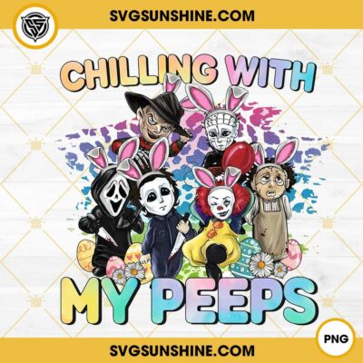 Horror Characters Chilling With My Peeps PNG, Funny Horror Easter Bunny PNG