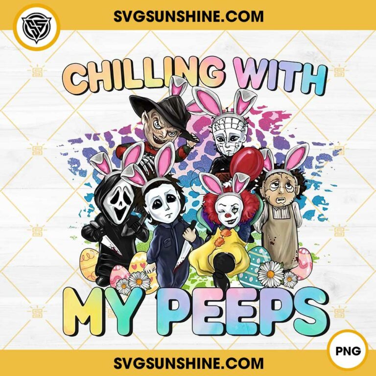 Horror Characters Chilling With My Peeps PNG, Funny Horror Easter Bunny PNG