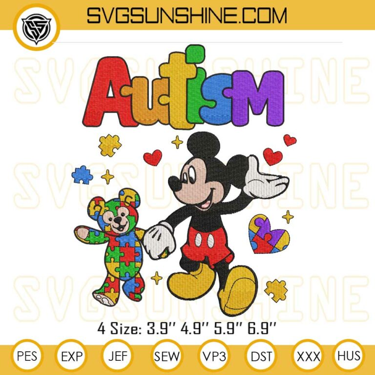 Mickey Bear Autism Embroidery Files, Disney Autism Awareness Embroidery ...