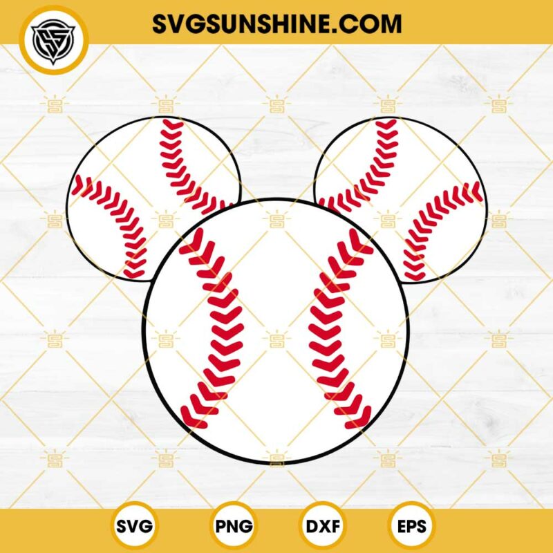 Mickey Mouse Head Baseball SVG, Baseball Mickey Ears SVG