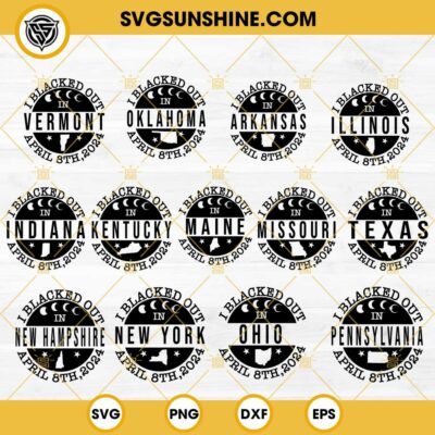 Solar Eclipse Bundle SVG, States America Totality Eclipse 2024 SVG Bundle