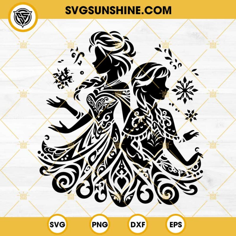 Elsa and Anna Mandala SVG, Elsa and Anna Zentangle SVG, Frozen Elsa and ...