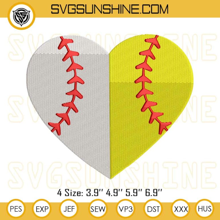 Baseball Softball Heart Embroidery Design Files