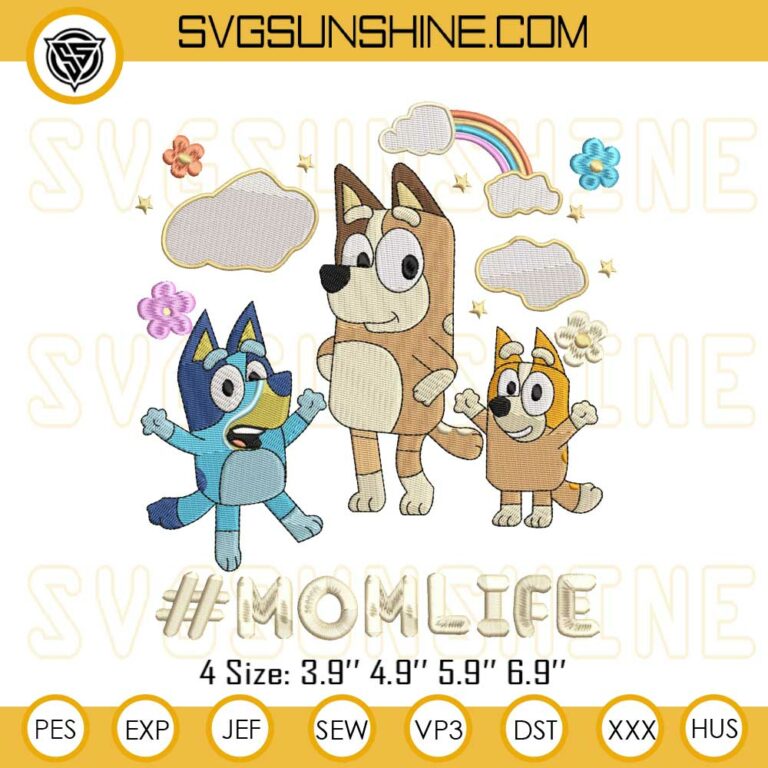 Bluey Mom Life Embroidery Designs, Bluey Bingo Chilli Heeler Embroidery ...