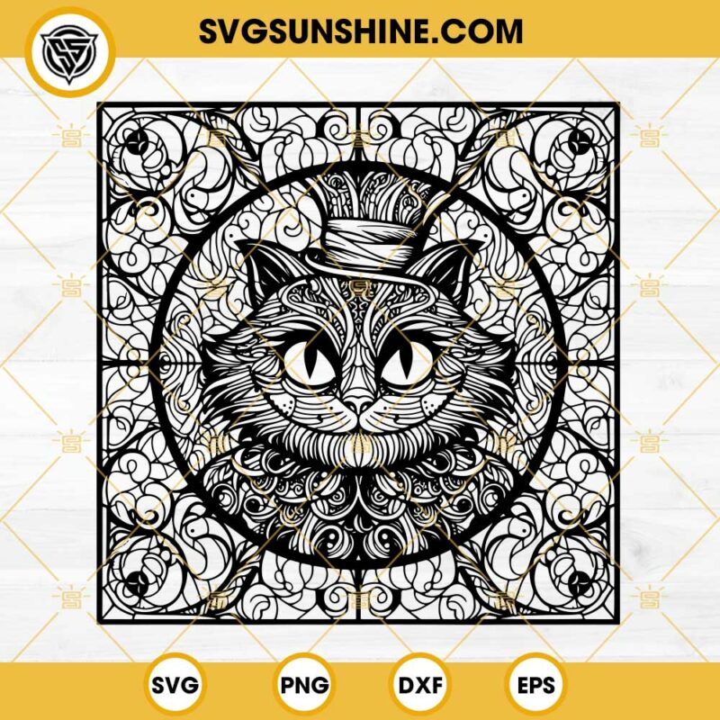 Cheshire Cat Mandala SVG, Cheshire Cat Stained Glass SVG, Alice In ...