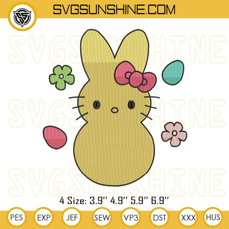 Hello Kitty Easter Peeps Embroidery Design, Happy Easter Day Kitty Bunny Embroidery Pattern
