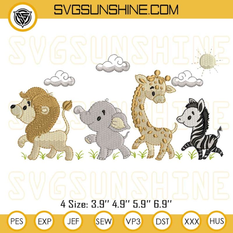 Safari Animals Embroidery Design File, Baby Animals Embroidery Pattern