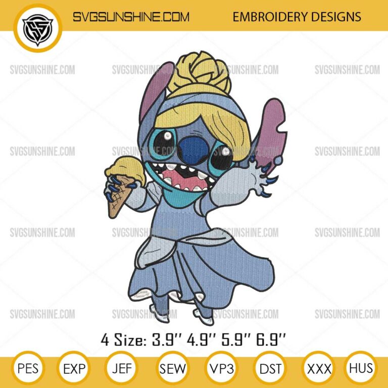 Stitch Cinderella Embroidery Design Files, Stitch Disney Princess ...