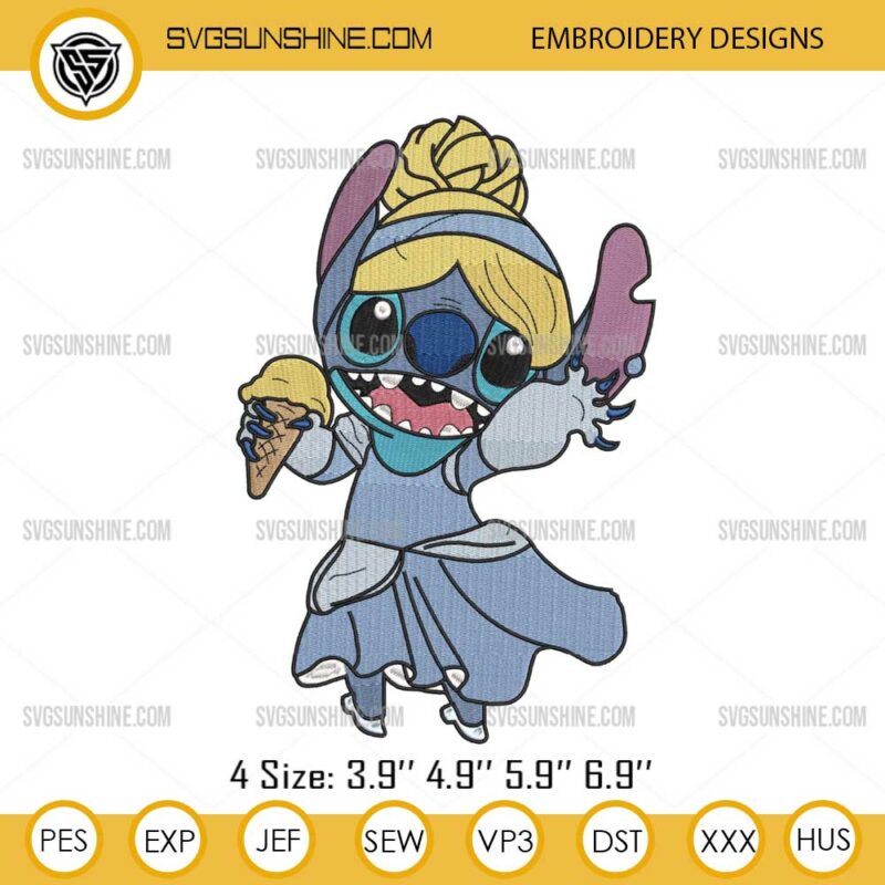 Stitch Cinderella Embroidery Design Files, Stitch Disney Princess ...