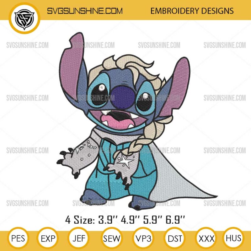 Stitch Elsa Frozen Embroidery Design, Stitch Disney Princess Embroidery ...