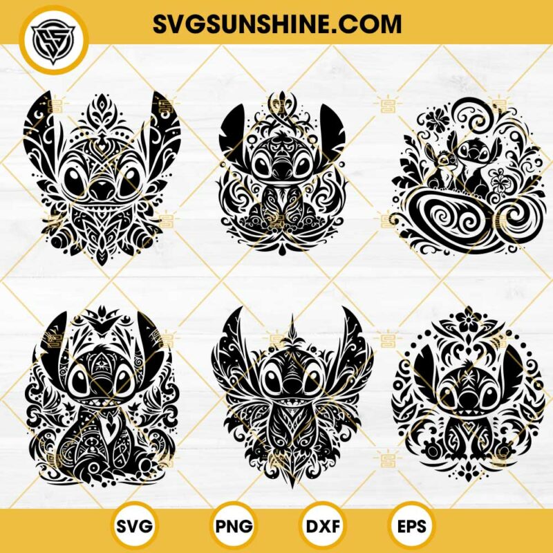 Stitch Mandala SVG 3 Designs, Disney Stitch Silhouette Bundle SVG