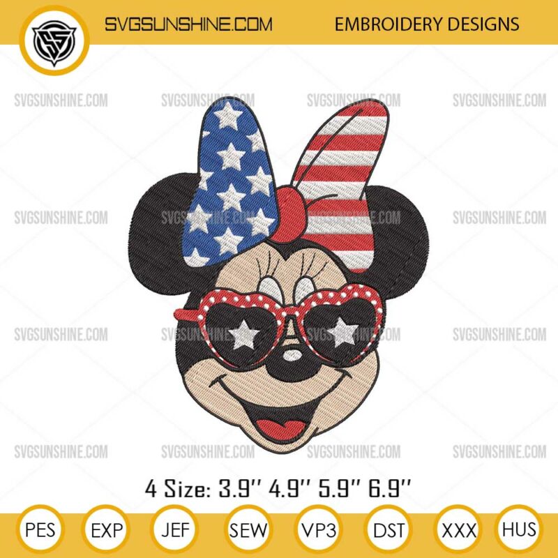 4th Of July Patriotic Minnie Embroidery Design, Minnie Mouse Bow USA ...