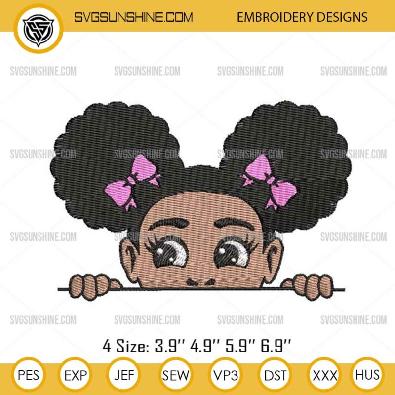 Peekaboo Afro Puffs Girl Embroidery Design, Black African American Kids ...