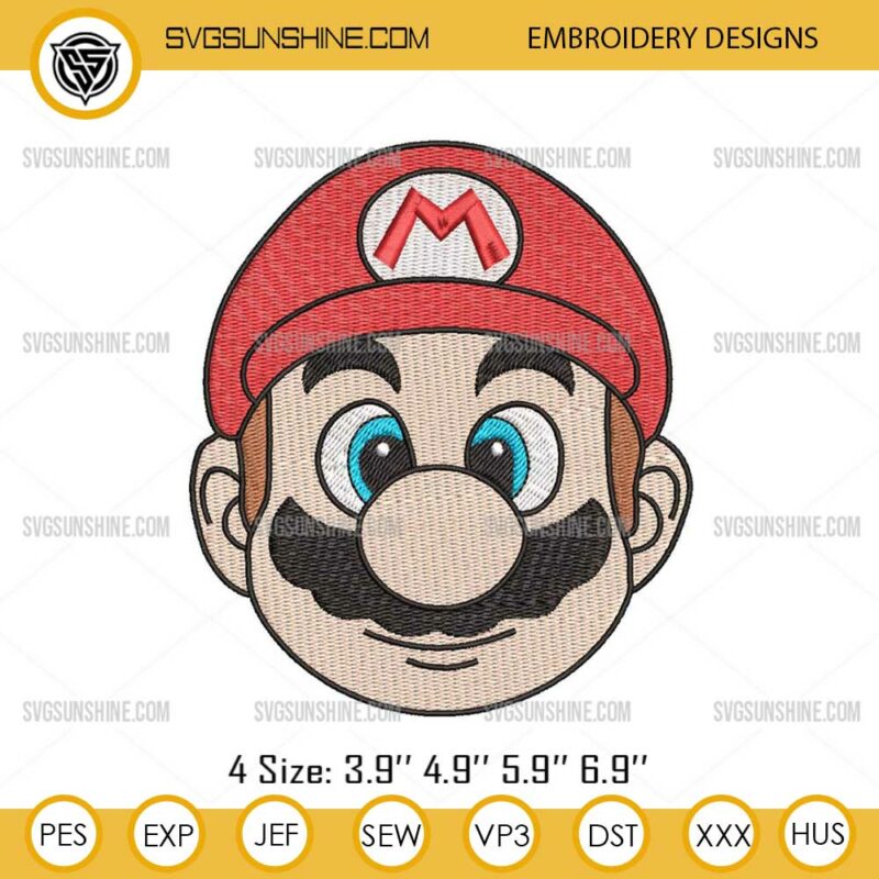 Super Mario Head Embroidery Design, Nintendo Embroidery Files
