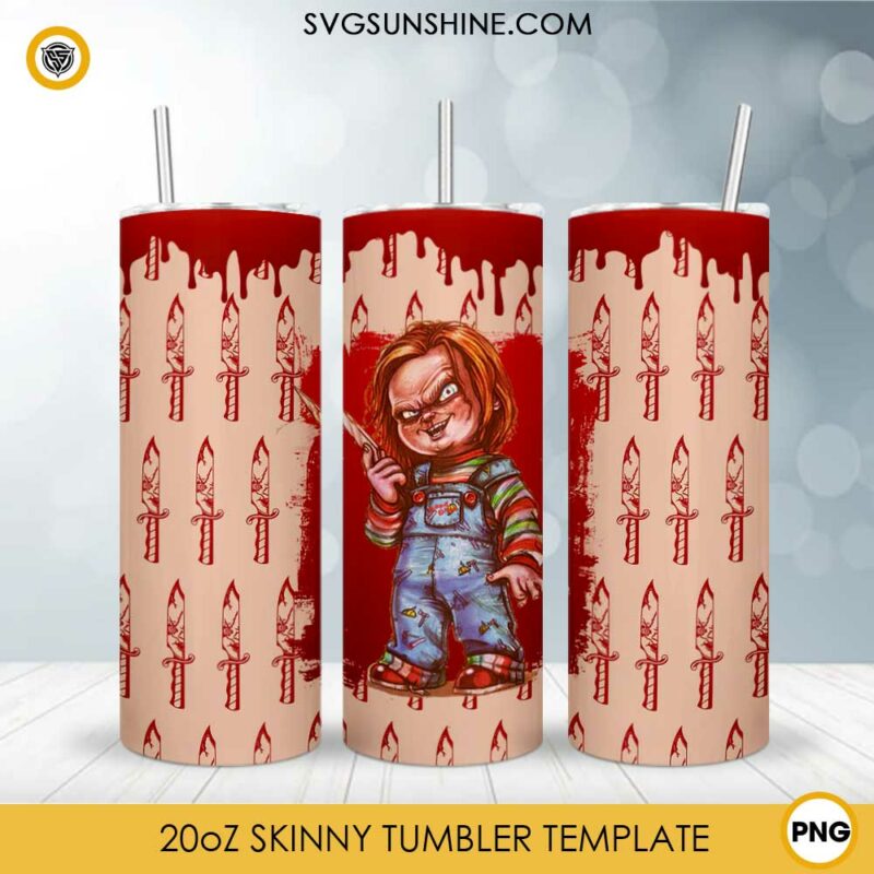 Blood Dripping Chucky 20oz Tumbler Wrap PNG, Chucky Knife Tumbler PNG ...