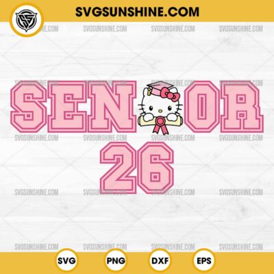 Hello Kitty Senior 2026 SVG, Pink Hello Kitty Graduation Cap SVG ...