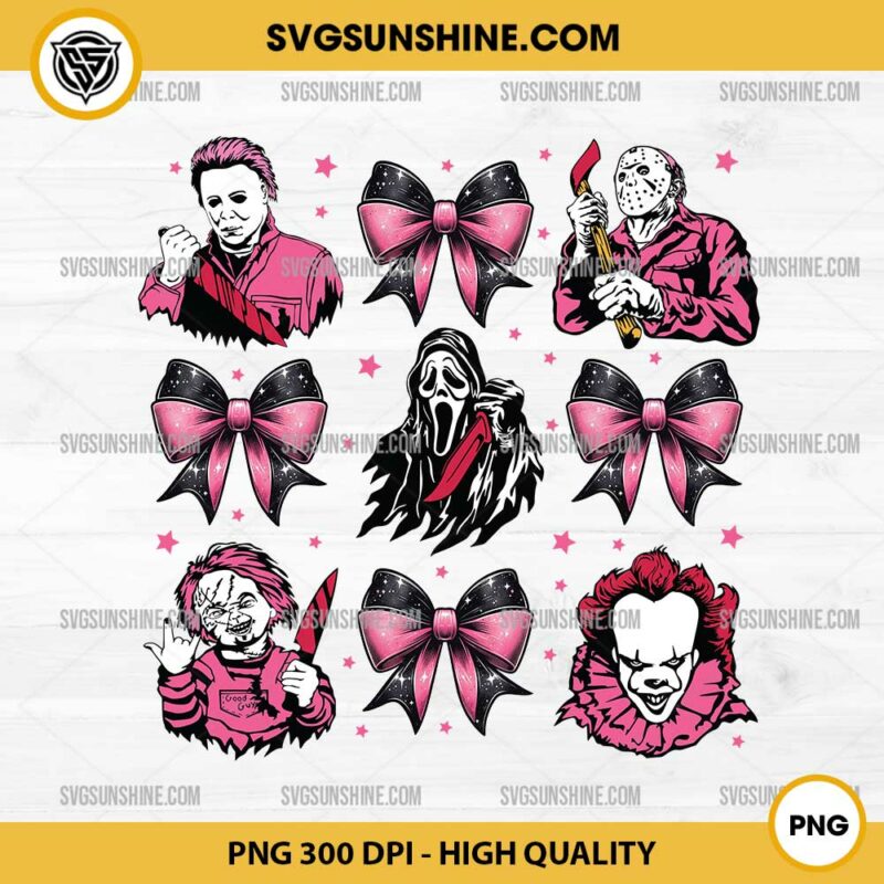 Pink Halloween Coquette PNG File, Pink Horror Movie Characters PNG ...