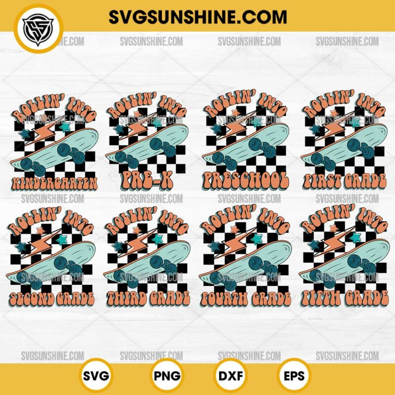 Skateboard Rollin Into School SVG, Back to School SVG Bundle, Grade ...
