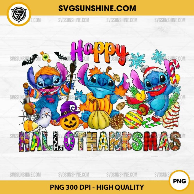Happy Hallothanksmas Stitch PNG, Halloween Stitch PNG, Thanksgiving ...
