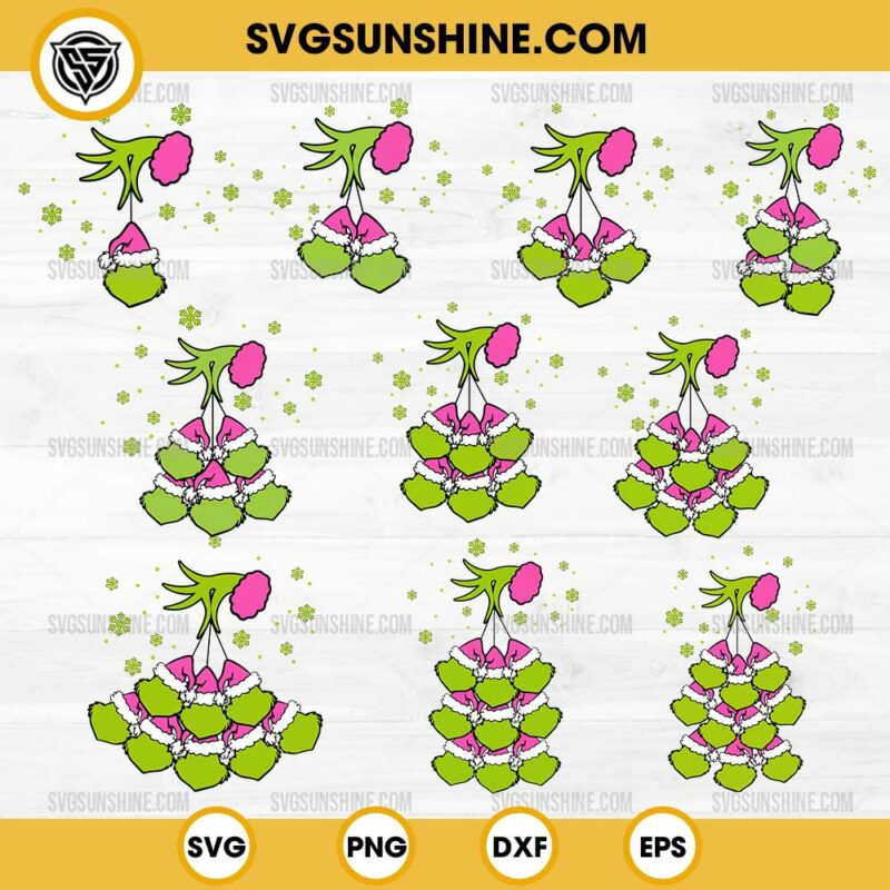 Bundle 10 Pink Grinh Hand SVG, Grinch Face SVG, Grinch Hand Custom Kid ...