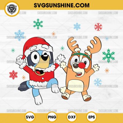 Bluey And Bingo Christmas SVG, Santa Claus Bluey SVG, Reindeer Bingo ...