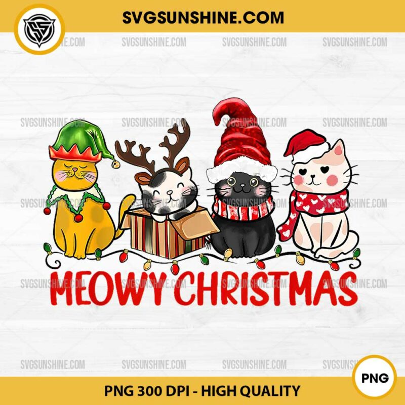 Meowy Christmas PNG, Christmas Cats PNG, Cats Santa Hat PNG, Cat Elf ...