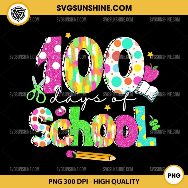 100 Days Of School PNG File, Colorful 100th Day of School PNG ...