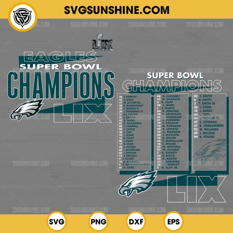 Philadelphia Eagles Super Bowl LIX Champions Roster SVG, Eagles Super ...