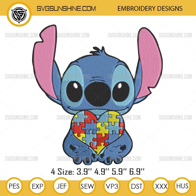 Stitch Autism Awareness Heart Embroidery Design Files