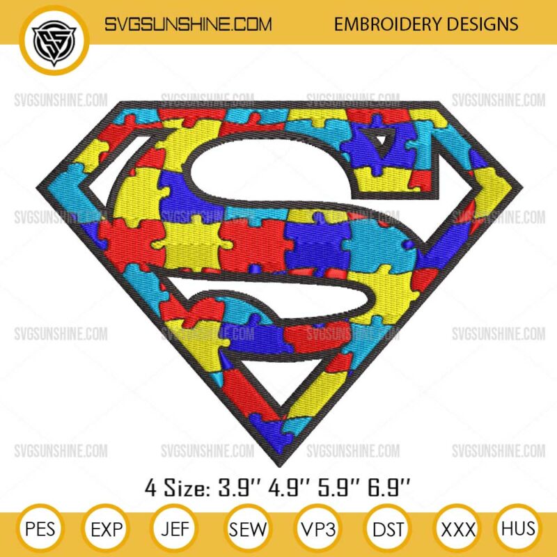 Superman Autism Awareness Embroidery Design Files