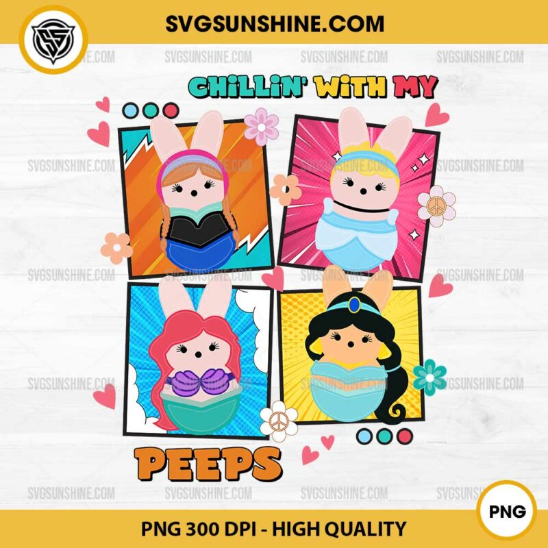 Princess Disney Chillin With My Peeps PNG, Disney Princess Easter Bunny PNG