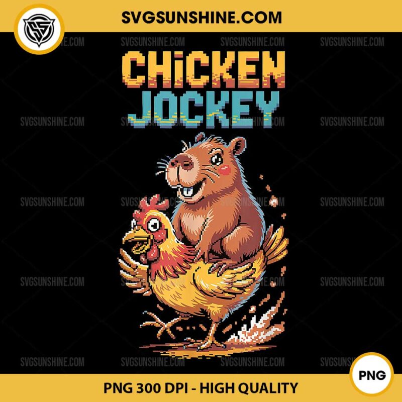 Chicken Jockey Capybara PNG, Funny Capybara Lovers Pixel Art Gamer PNG