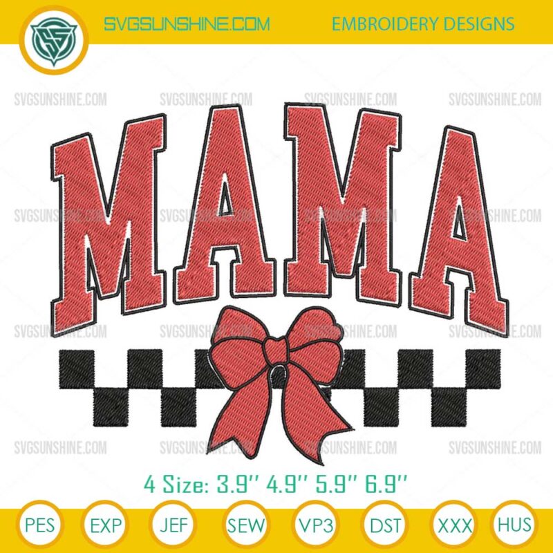 Mama Checkered Embroidery Design, Mama Valentine Embroidery File