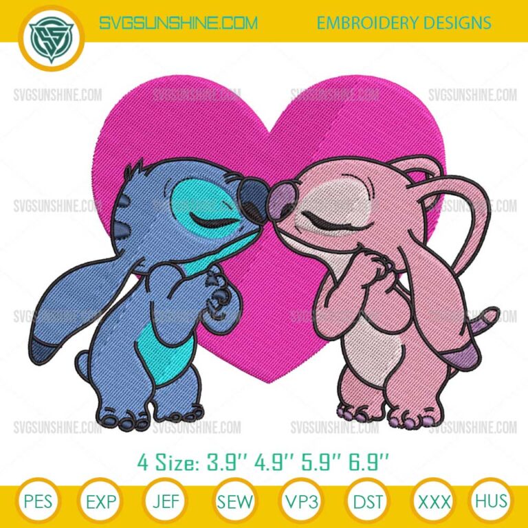 Stitch And Angel in Love Embroidery Design, Angel Stitch Embroidery File