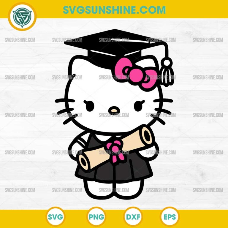 Hello Kitty Graduation Svg, Girl Grad Svg, Kawaii Kitty Graduation Cap Svg