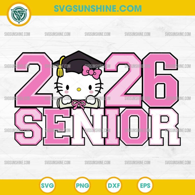 Hello Kitty Senior 2026 SVG, Pink Hello Kitty Graduation Cap SVG ...