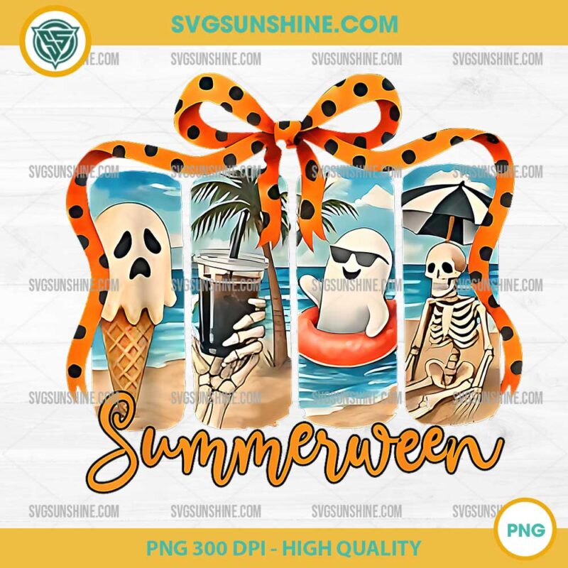 Summerween Skeleton Ghost Beach Party PNG, Halloween Vibes PNG