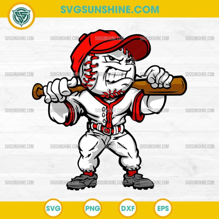 Baseball Head Mascot SVG – Angry Baseball Player with Bat PNG DXF EPS