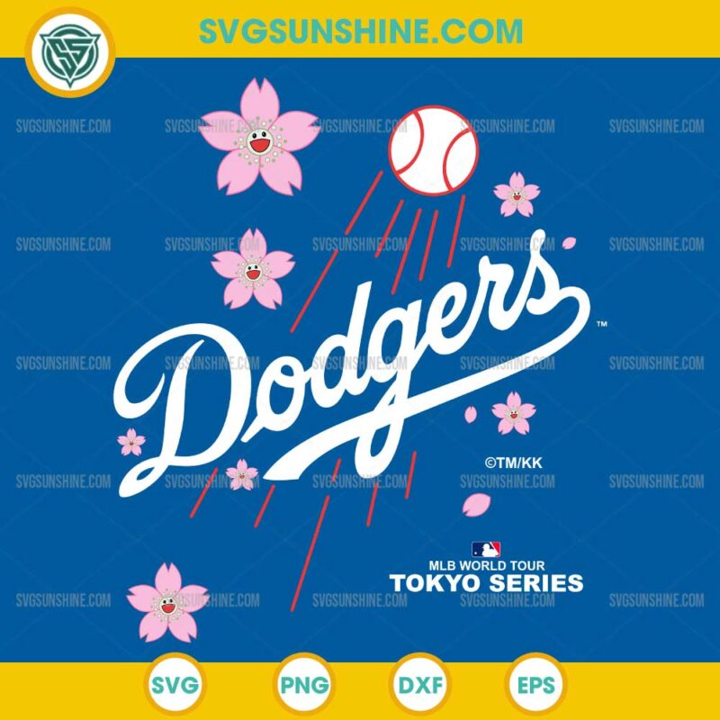 Dodgers Tokyo Series SVG – Cute LA Dodgers Baseball with Cherry Blossom ...