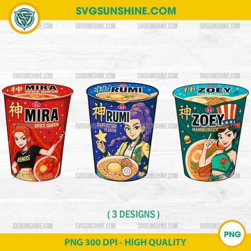 Huntrix Ramen Cup PNG Bundle – KPop Demon Hunters Instant Noodle Clipart