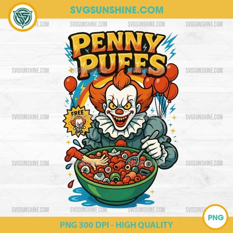 Pennywise Halloween Cereal PNG – Penny Puffs Funny Horror Food Clipart